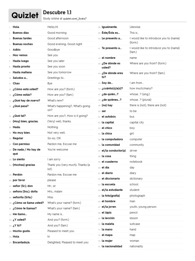 descubre 1 vocabulary list