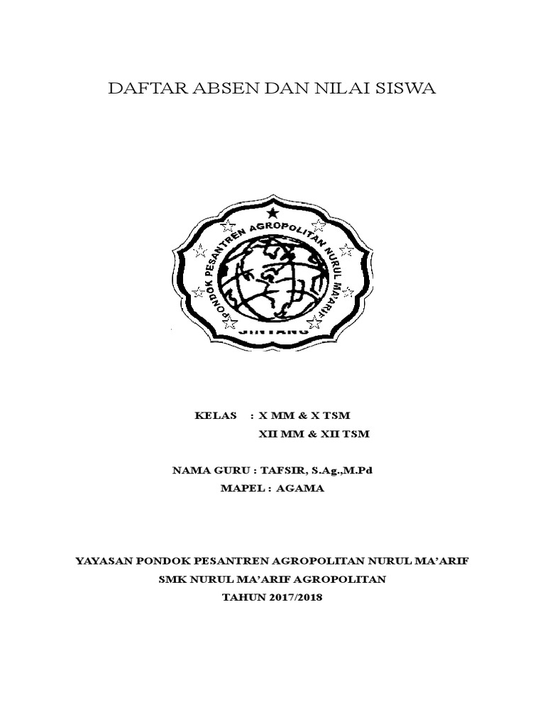 Cover Daftar Absen Dan Nilai Siswa | PDF | Sains & Matematika