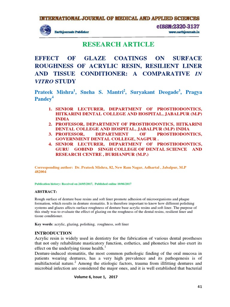Effect of Glaze Coatings On Surface Roughness of Acrylic Resin ...