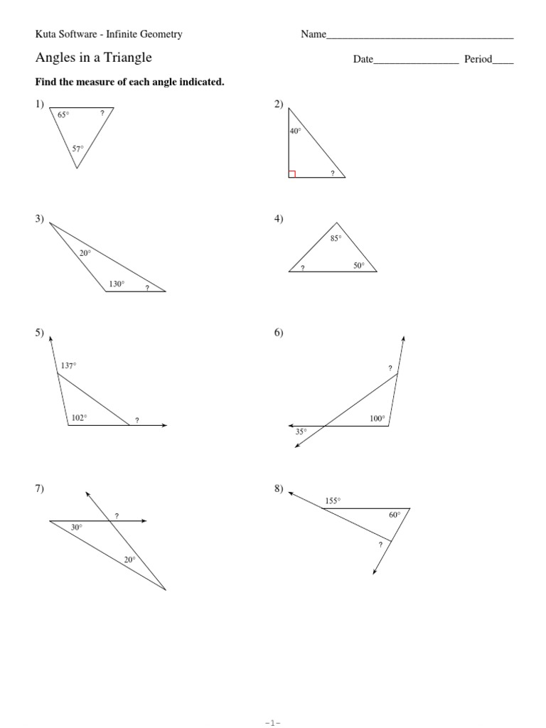 Angles in a Triangle: Find the measure of each angle indicated