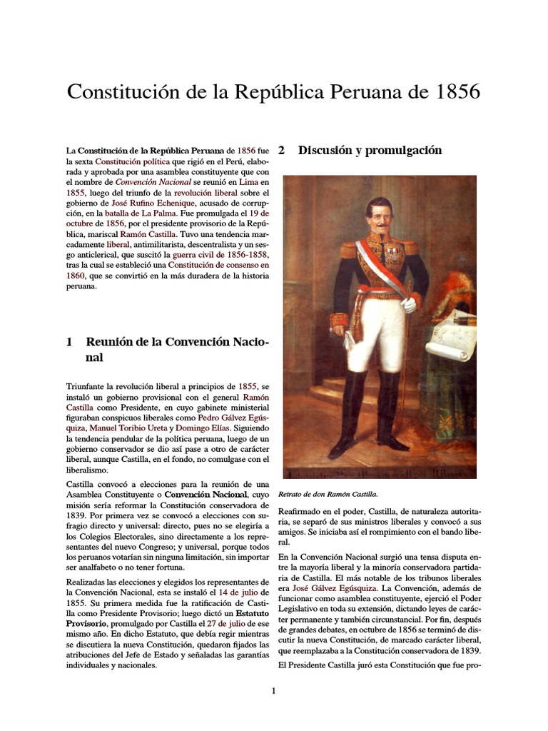 Constitución Peruana de 1856: Resumen | PDF | Constitución ...