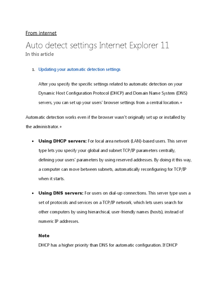 Auto Detect Settings for IE11 Setup | PDF | Domain Name System | Ip Address