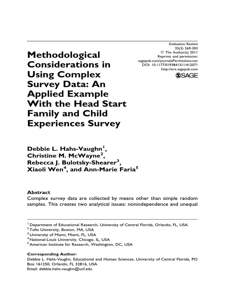 Methodological Considerations in Using Complex Survey Data: An Applied Example With The Head ...