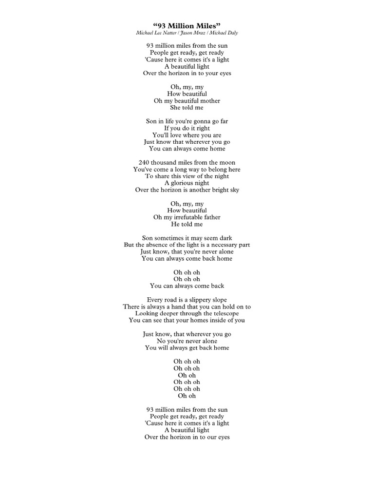 93 Million Miles - Lyrics | PDF
