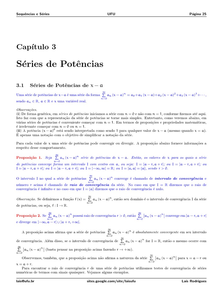 Séries de Potencia - UFU - Cálculo | PDF | Limite (Matemática) | Série ...