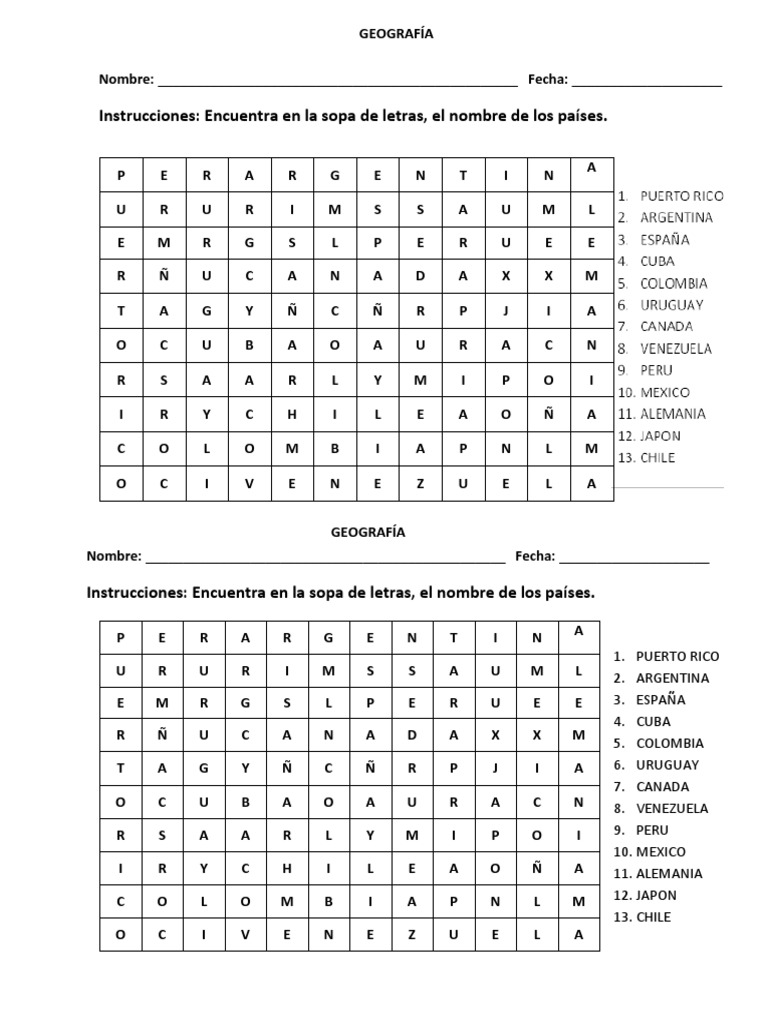 Sopa de Letras GEOGRAFÍA | Aperturas de ajedrez | Ajedrez