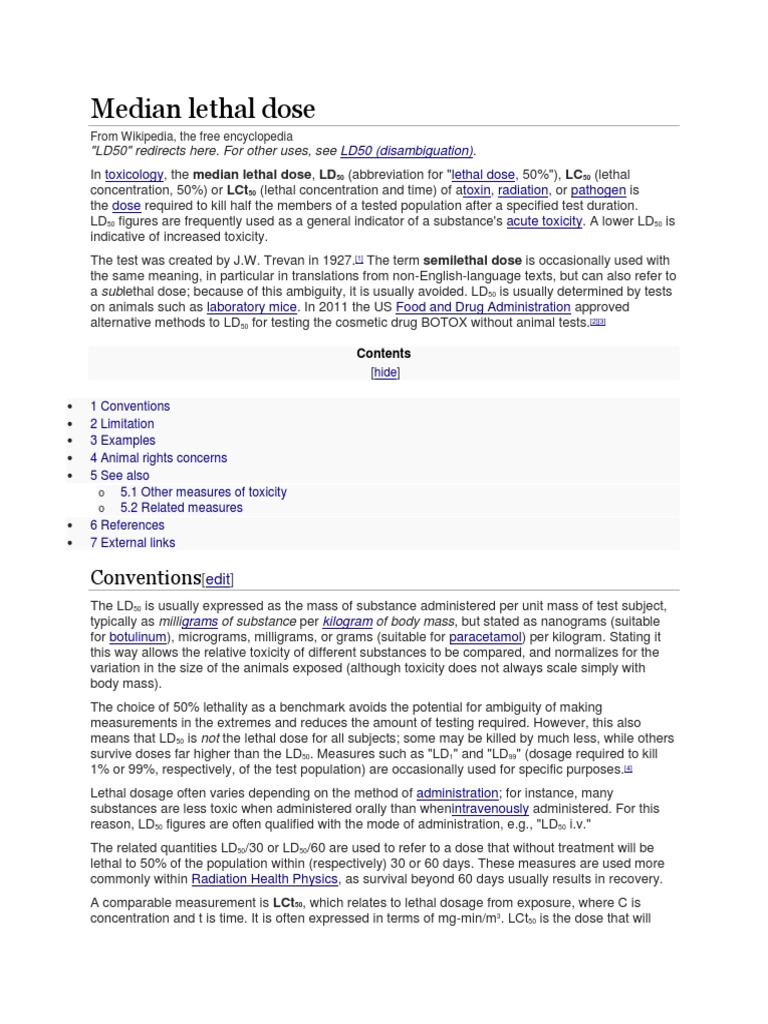 Median Lethal Dose: Conventions | PDF | Toxicology | Medical Specialties