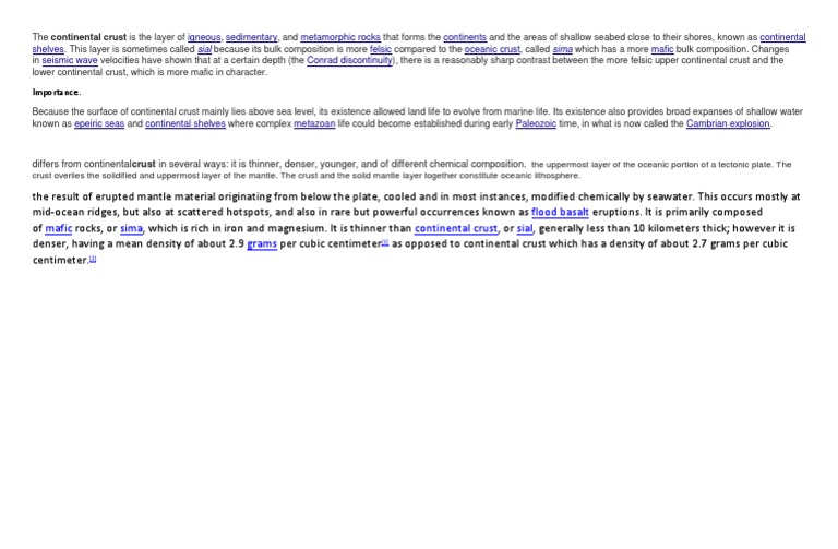 Flood Basalt Mafic Sima Continental Crust Sial Grams: Importance | PDF ...