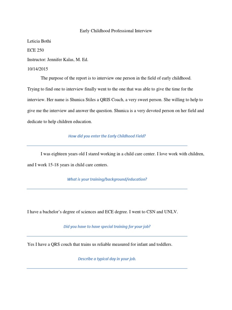 Early Childhood Professional Interview | PDF | Early Childhood ...