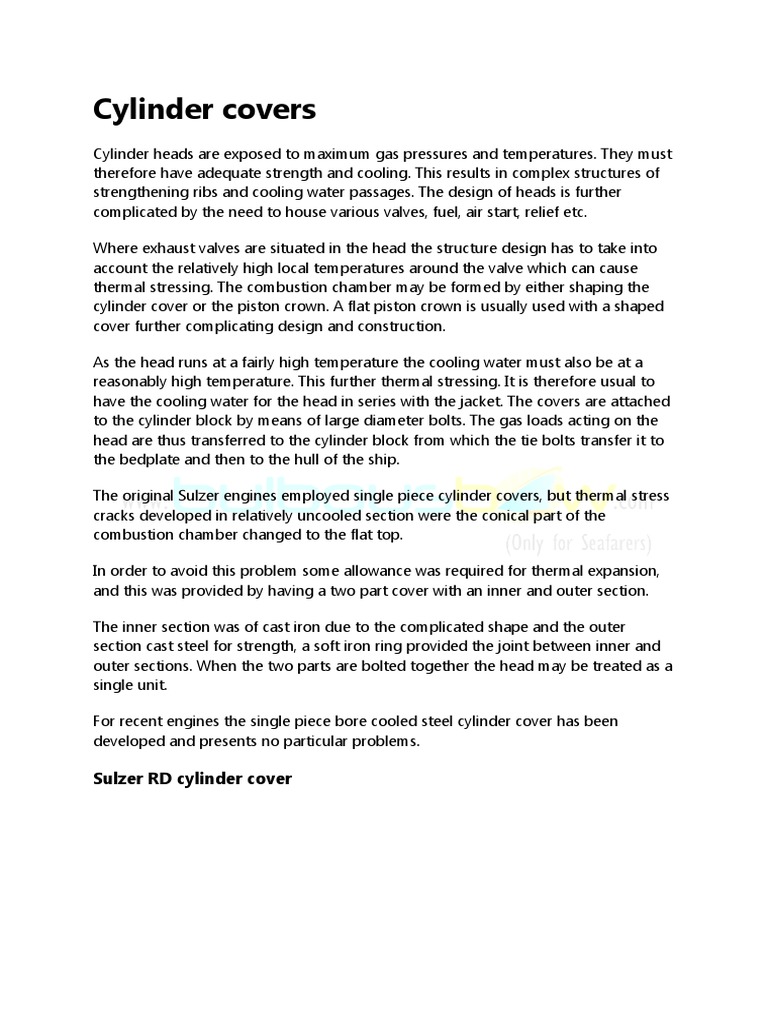 Cylinder Covers: Sulzer RD Cylinder Cover | PDF