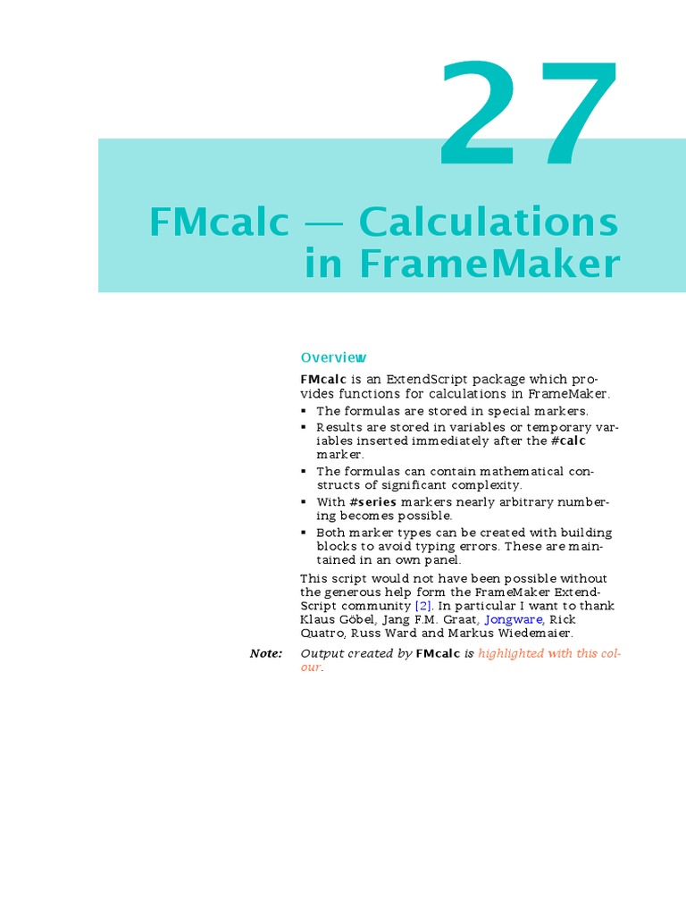 Fmcalc - Calculations in Framemaker: Fmcalc Is An Extendscript Package ...