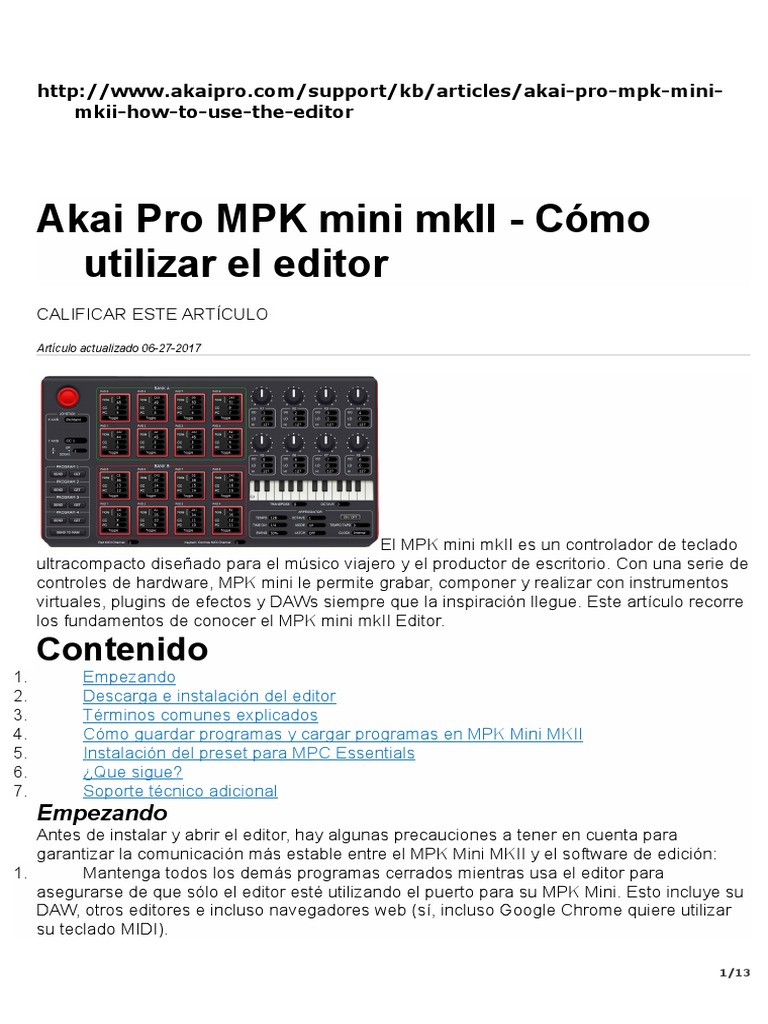 Akai Pro MPK Mini MkII - How To Use The Editor | PDF | Archivo de ...