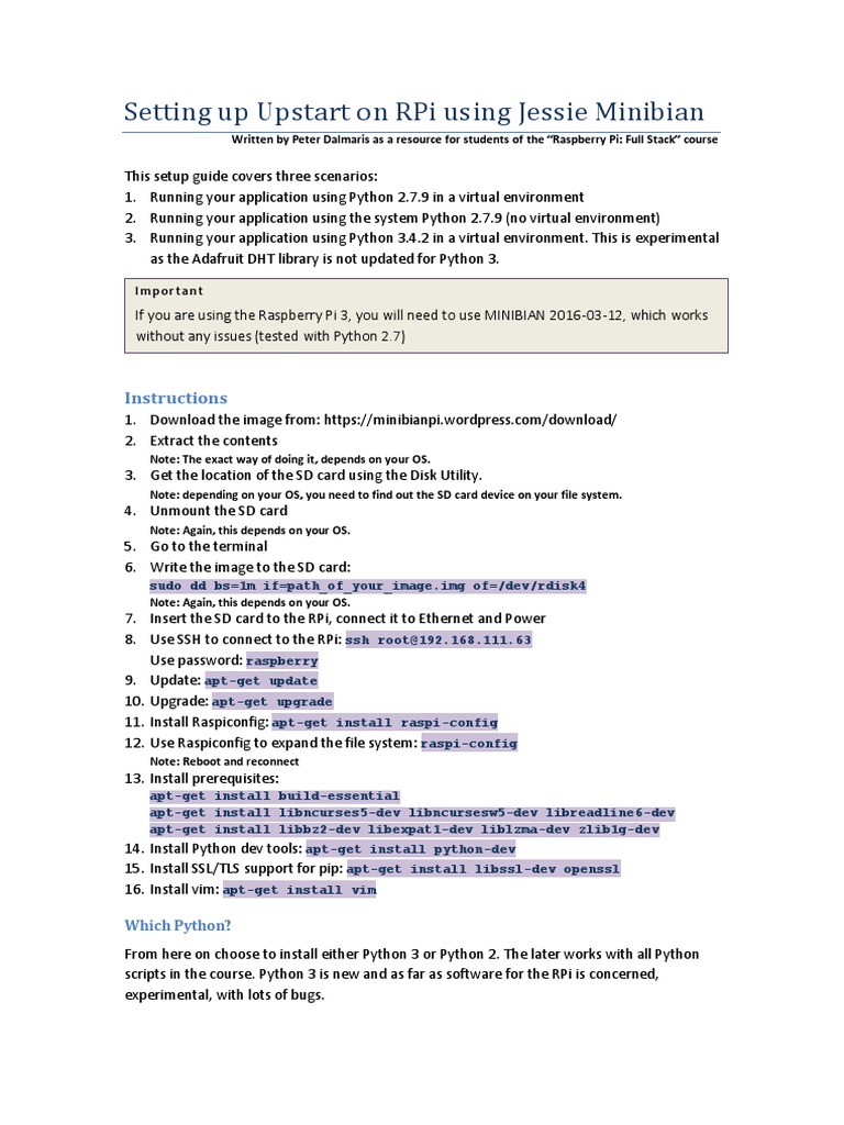 Setting Up Upstart On RPi Using Jessie Minibian v.0.12 | PDF | Python (Programming Language ...