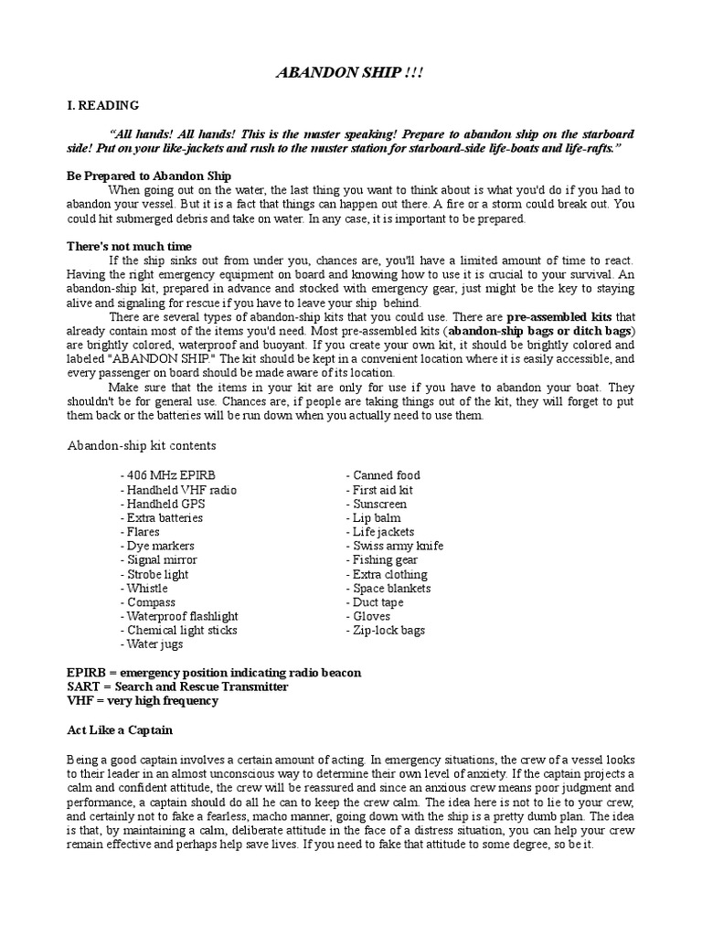 Lesson Abandon Ship | PDF | Watercraft | Ships