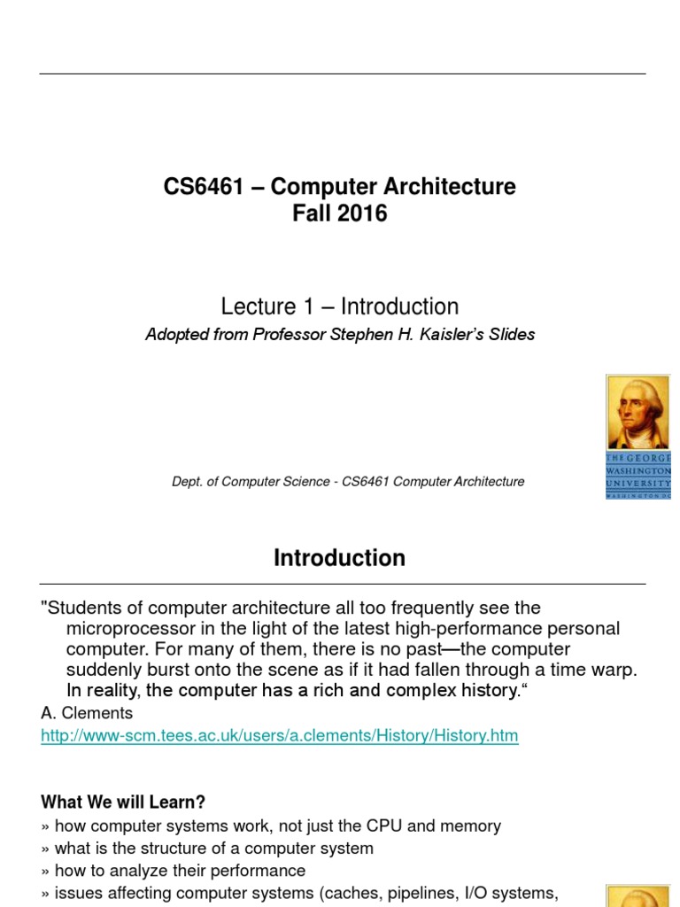 CS6461 - Computer Architecture Fall 2016: - Introduction | PDF | Computer Architecture | Central ...