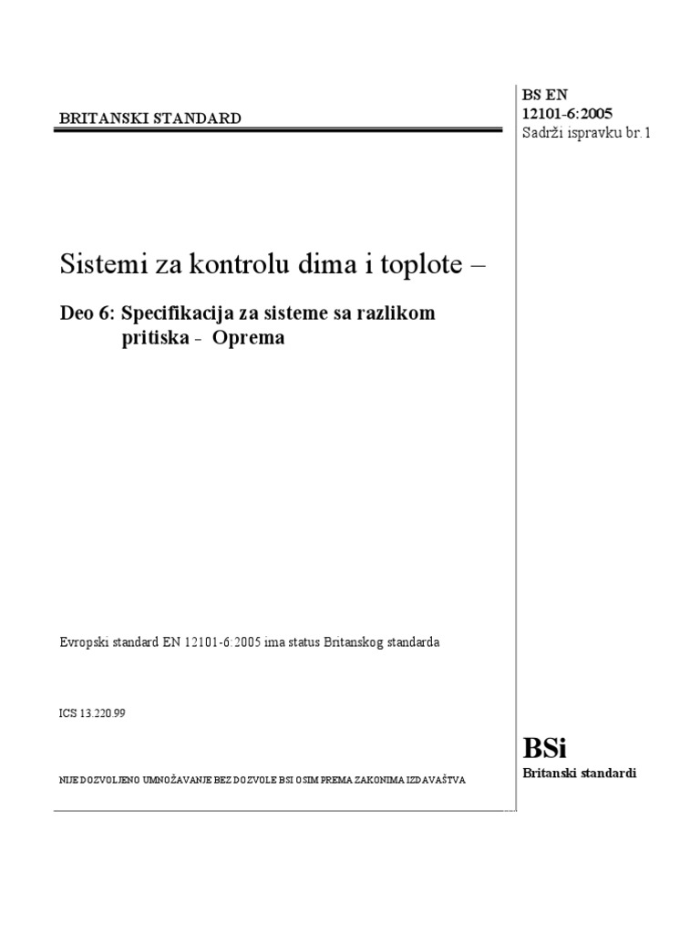 BS EN 12101 - 6-2005 - Sistemi Za Kontrolu Dima I Vatre PDF | PDF