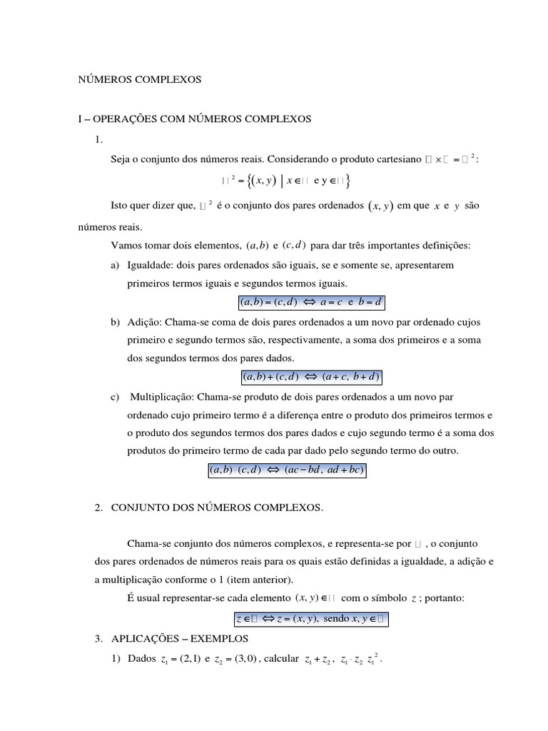 Resumo - Números Complexos | Conjunto (Matemática) | Número Complexo