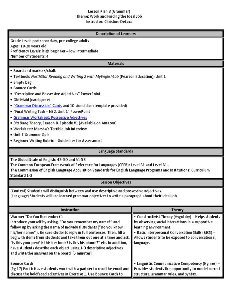 sample lesson plan 3 | Language Acquisition | Constructivism ...