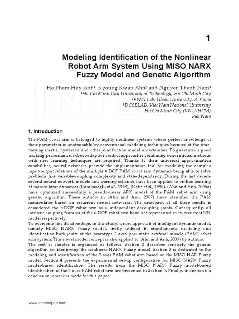 Modeling Identification of The Nonlinear Robot Arm System Using MISO NARX Fuzzy Model and ...