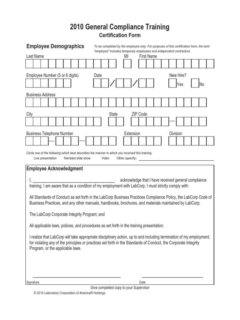 LabCorp Compliance Form PDF | PDF | Employment | Government Information
