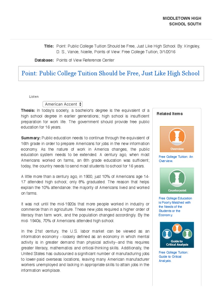 Point - Public College Tuition Should Be Free, Just Like High School ...