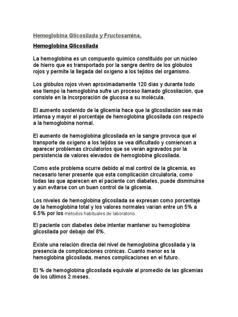 Hemoglobina Glicosilada y Fructosamina | PDF | Hemoglobina | Diabetes ...