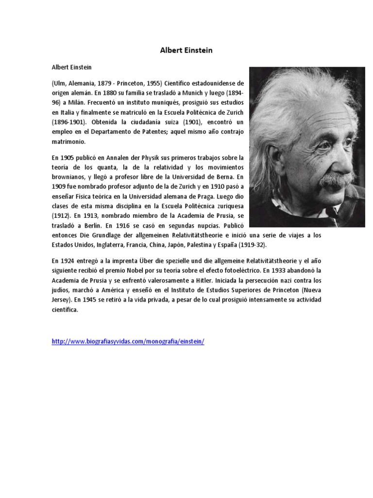 Biografía resumida de Albert Einstein | PDF | La energía nuclear ...