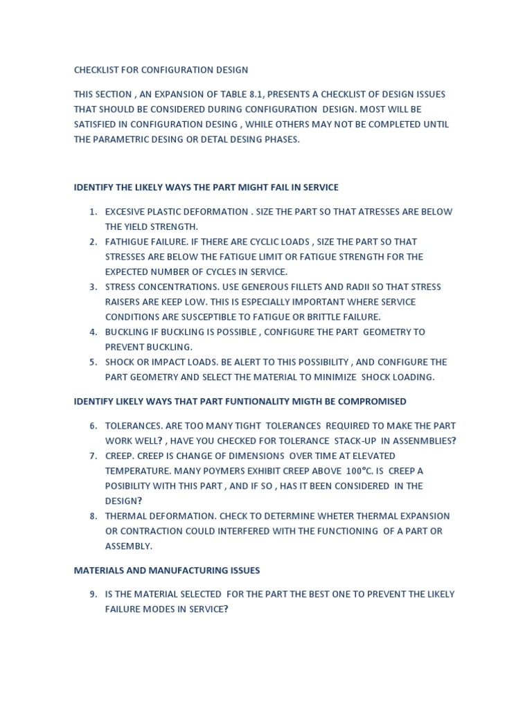 Checklist For Configuration Design | PDF | Fatigue (Material) | Creep ...