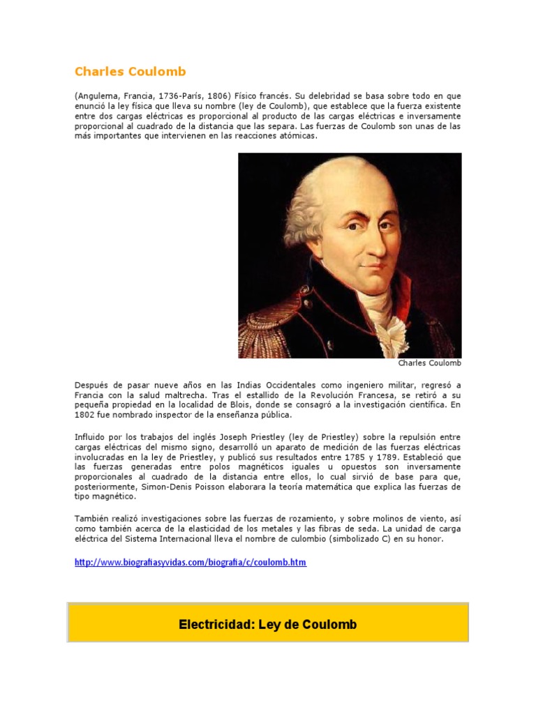 Charles Coulomb | PDF | Carga eléctrica | Fuerza