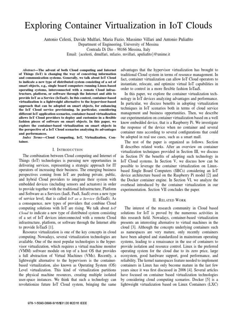 Exploring Container Virtualization in IoT Clouds | PDF | Virtual Machine | Cloud Computing