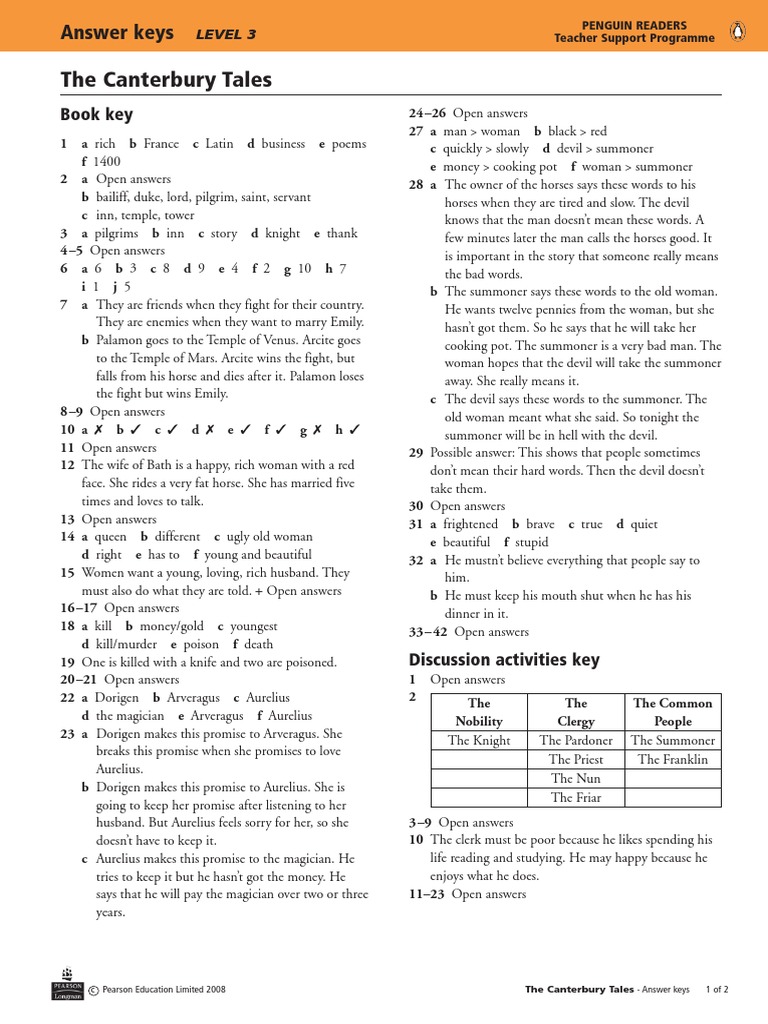 Canterbury Tales Answer Key Guide | PDF | The Canterbury Tales
