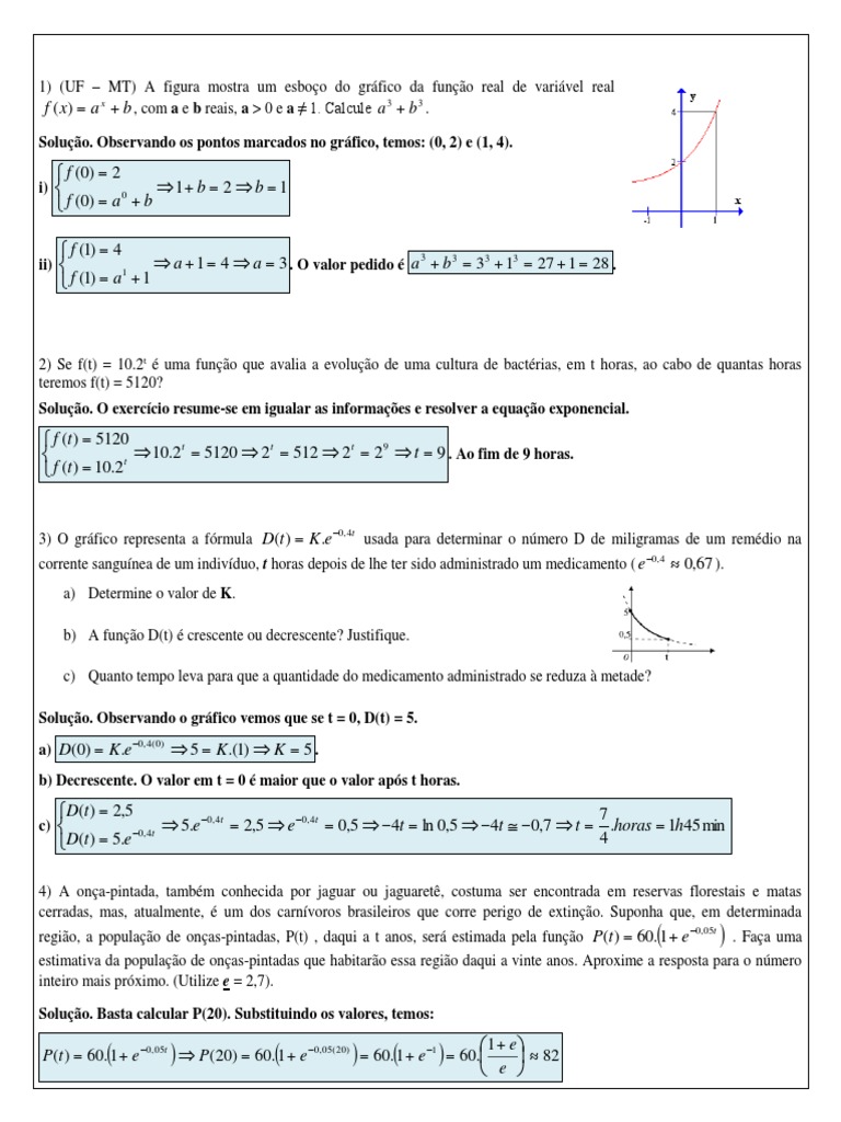 Lista Resolvida de Funcao Exponencial | PDF | Jaguar | Função (Matemática)