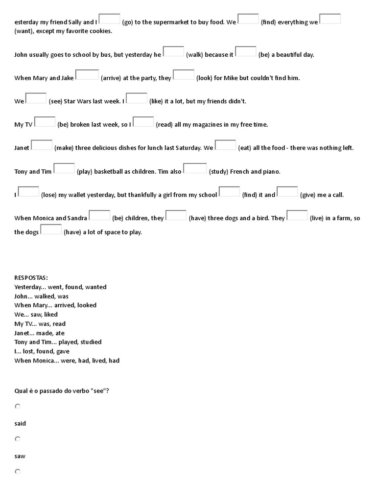 Exercicios para Simple Past | PDF | Leisure