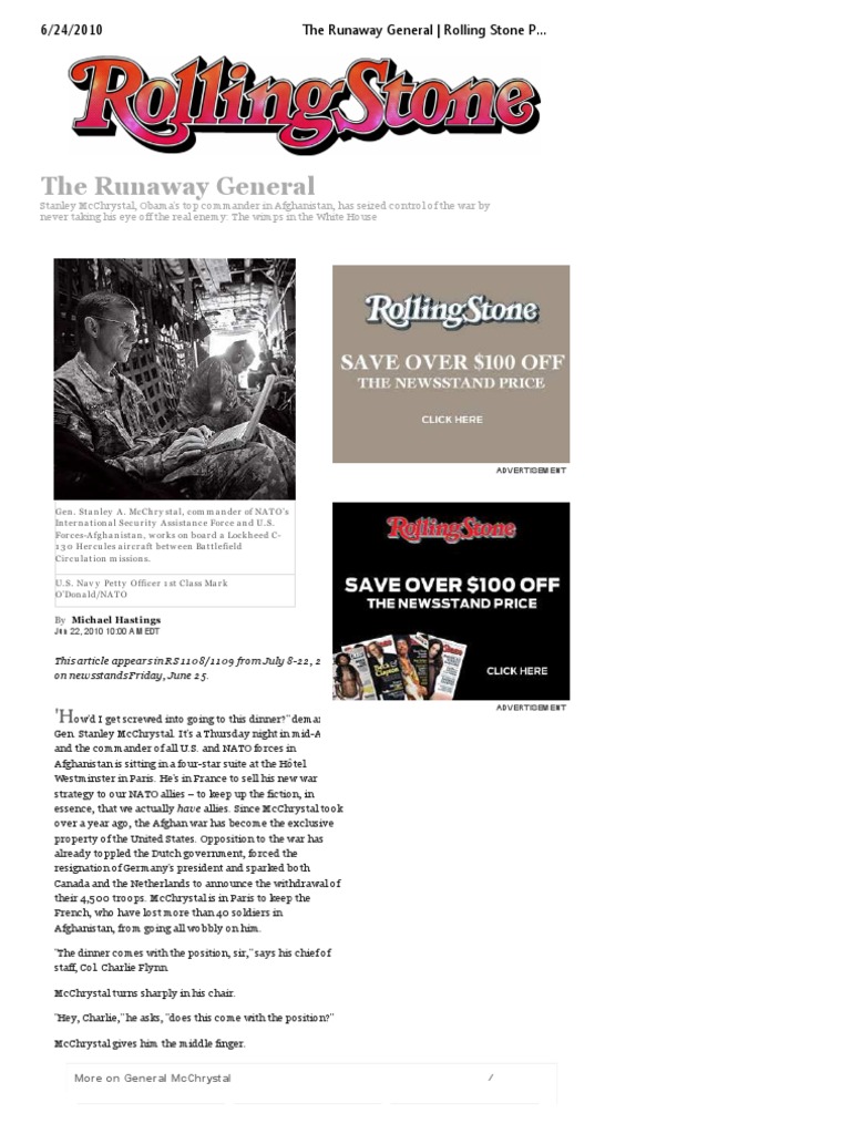 The Runaway General - Rolling Stone Politics | PDF | Counter Insurgency ...