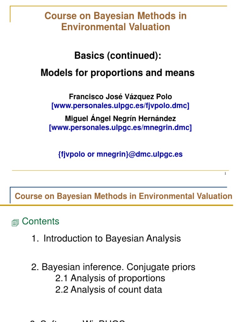 Course On Bayesian Methods in Environmental Valuation: Basics (Continued) : Models For ...
