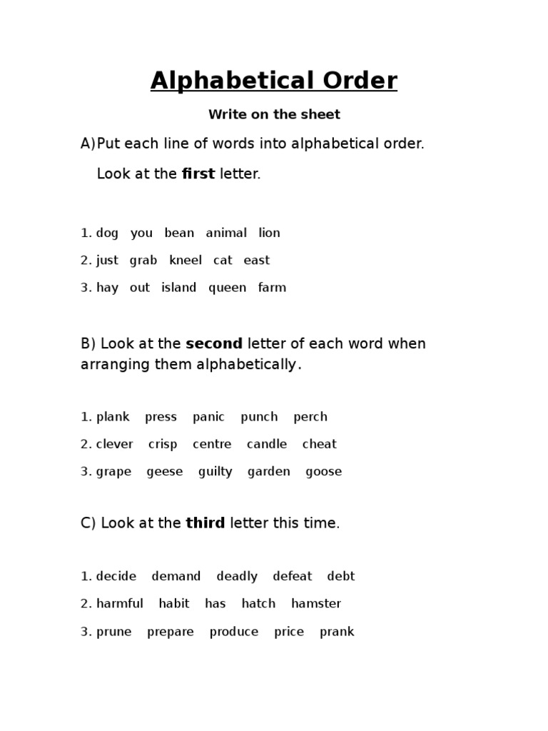 Alphabetical Order PDF