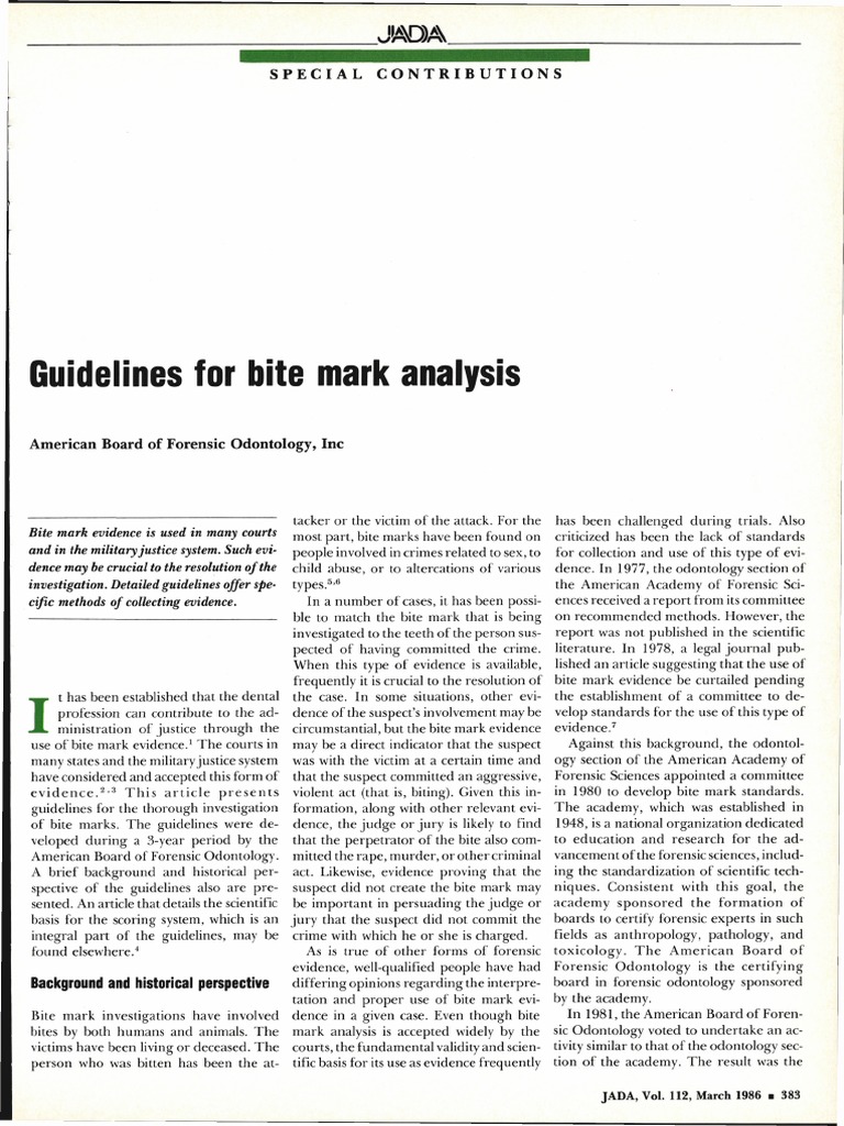 Guidelines For Bite Mark Analysis: Ji&EM | PDF | Science And Law ...