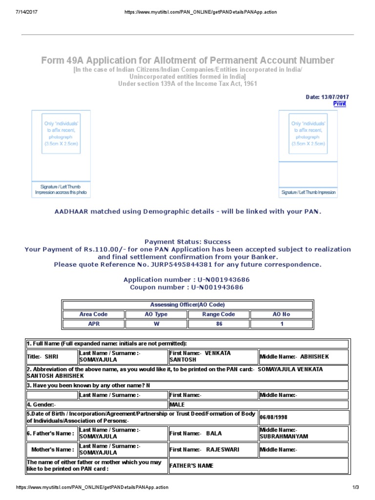 Santosh Pan Card Application PDF | Download Free PDF | Government ...