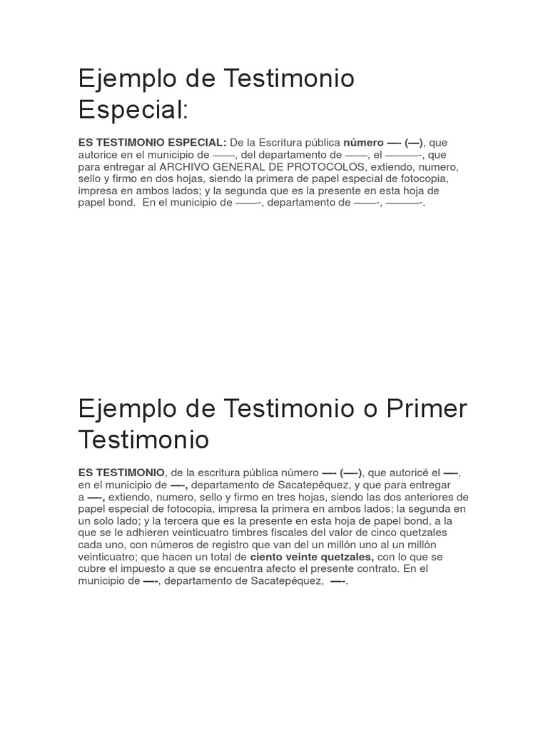 Ejemplo de Testimonio Especial | PDF
