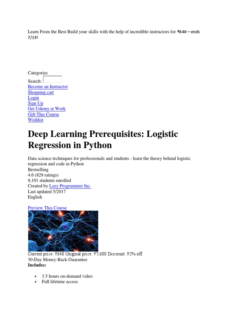Deep Learning Prerequisites: Logistic Regression in Python | PDF ...