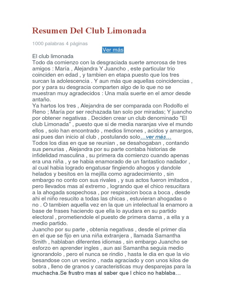Resumen Del Club Limonada | PDF