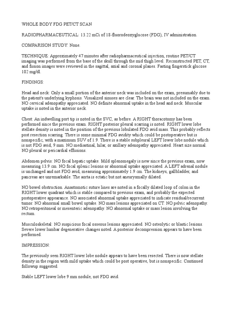 Sample PET Report 1 | Download Free PDF | Ct Scan | Positron Emission ...