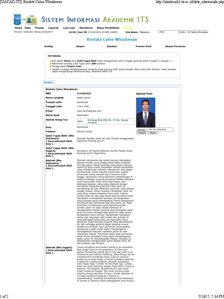 (SIAKAD-ITS) Biodata Calon Wisudawan | PDF