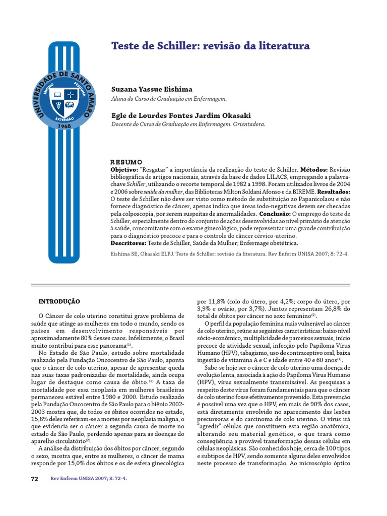 Teste de Schiller | PDF | Câncer cervical | Câncer