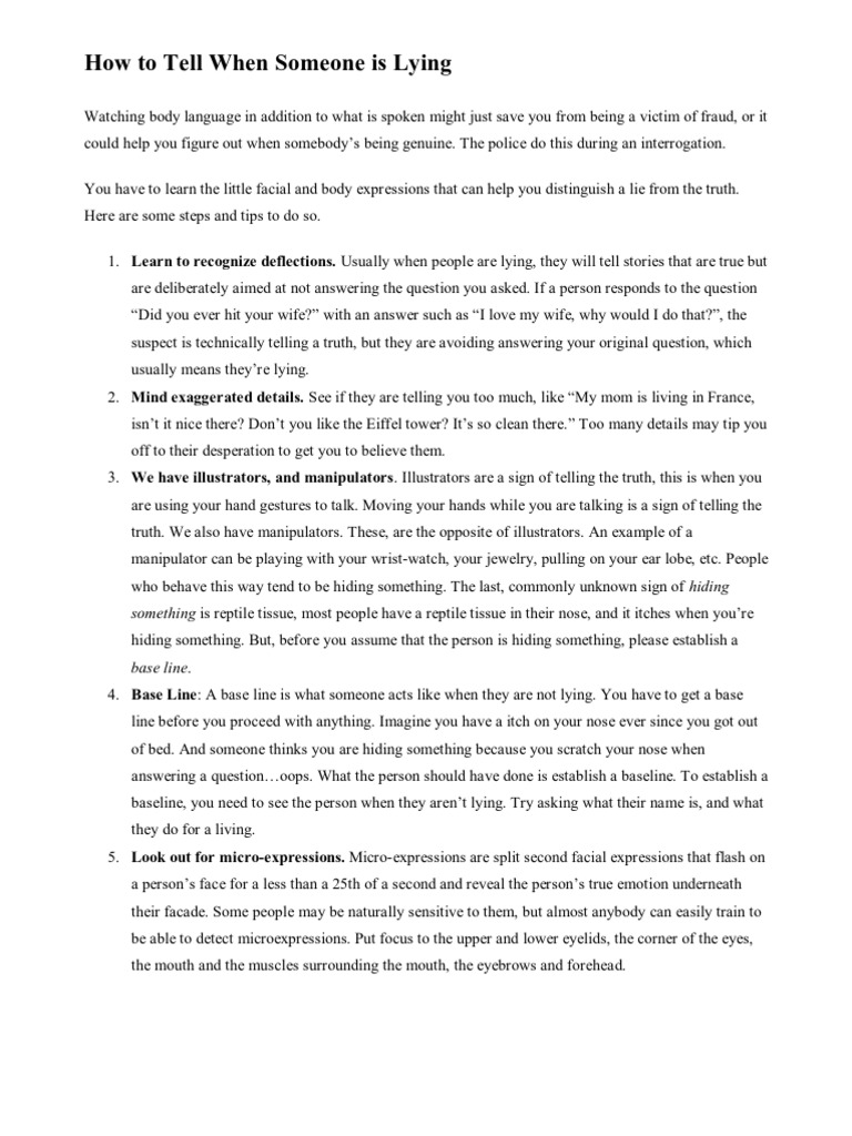 Detecting Lies: Key Indicators | PDF | Question | Facial Expression