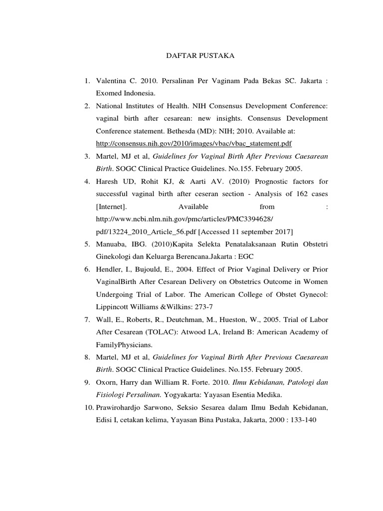 DAFTAR PUSTAKA - Docx Lapkas Obgyn | PDF | Caesarean Section | Woman