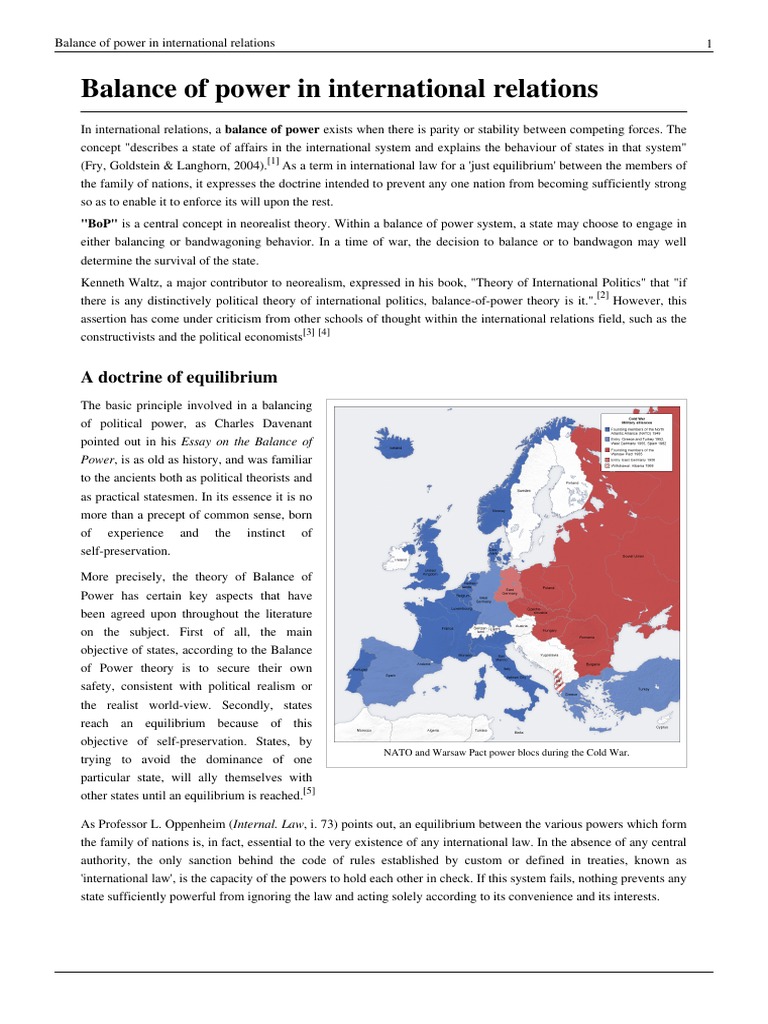 Balance of Power in International Relations | PDF | International ...