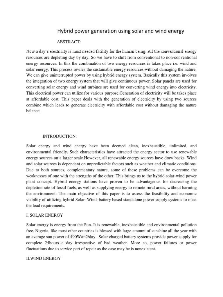 Hybrid Power Generation Using Solar and Wind Energy | PDF | Wind Power ...