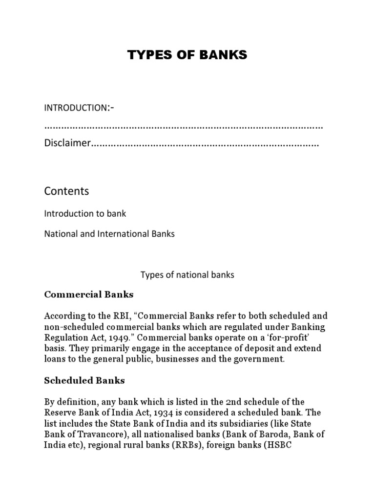 Types of Banks: Disclaimer | PDF | Reserve Bank Of India | Banks