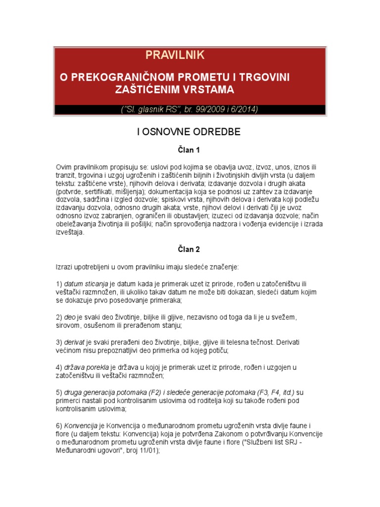 PRAVILNIK o Prekogranicnom Prometu Zasticenih Vrsta | PDF